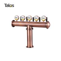 China TALOS T Tower Stainless Steel 5 Tap Tower 102mm Beer Dispensing Equipment Draft Beer Tower (Red Bronze, LED) for sale