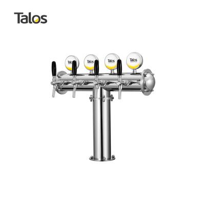 China TALOS T Tower Stainless Steel 4 Tap Tower 102mm Beer Dispensing Equipment Draft Beer Tower (Polished, LED) for sale