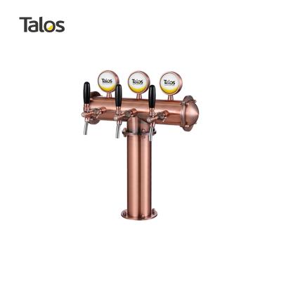 China TALOS T Tower Stainless Steel 3 Tap Tower 102mm Beer Dispensing Equipment Draft Beer Tower (Red Bronze, LED) for sale