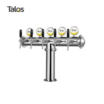 China TALOS T Tower Stainless Steel 5 Tap Tower 102mm Beer Dispensing Equipment Draft Beer Tower (Silver, LED) for sale