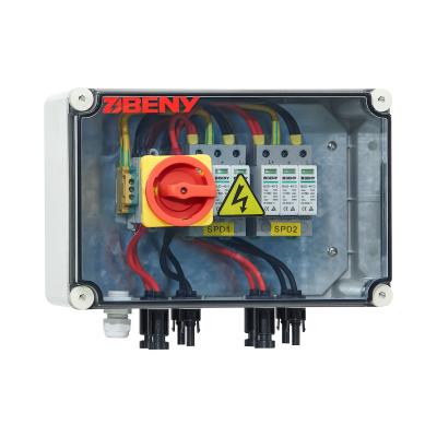 China Solar pv string box solar panel combiner box 2 input 2 output 600VDC / 1000V for sale