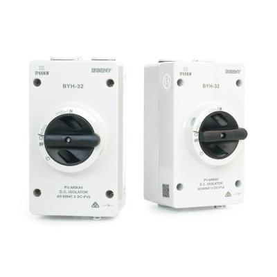 China Waterproof PV Disconnect Switch 2P 32A 600V DC Solar IP66 Isolator Switch for sale