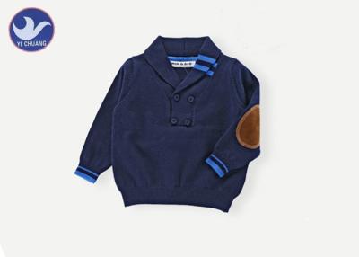 China Long Sleeves Boys Shawl Neck Sweater / Jumper , Boys Wool Jumper Fake Suede Elbow Patch for sale