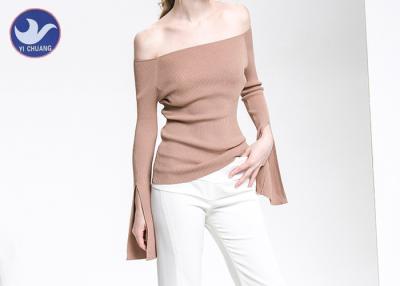 China Sexy Women's Off The Shoulder Sweater , Off The Shoulder Knitwear Slim Fitting Slit Cuff for sale
