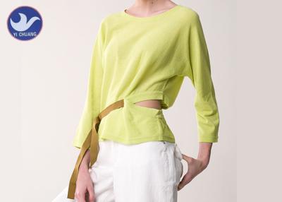 China Waist Openning Ribbon Womens Knit Pullover Sweater Lemon Yellow Bat Sleeves for Spring / Summer for sale