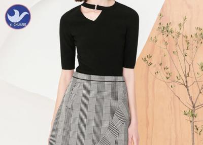 China Hollow Half Sleeves Womens Knit Pullover Sweater Buckle Neck Tape For Spring Season for sale