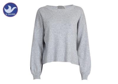 China Bubble Sleeves Womens Knit Pullover Sweater Tape Butterfly Knot In Back Neck for sale