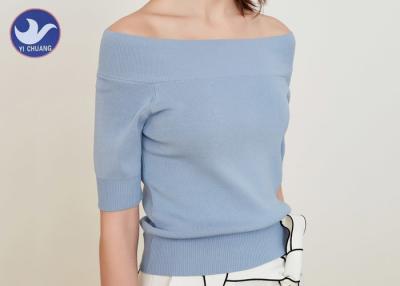 China Summer Half Sleeves Cable Knit Jumper Womens Boat Neck Lady Knitwear Anti - Shrink for sale