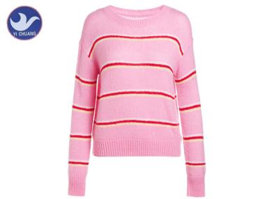 China Drop Shoulder Chunky Pink Pullover Sweater , Striped Sweater Womens Woll Mohair Jumper for sale