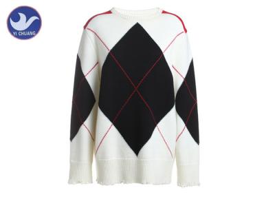 China Big Diamond Pattern Womens Knit Pullover Sweater Oversize Colleague Jumper for sale