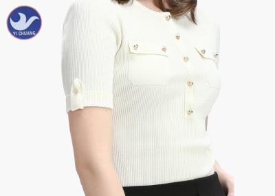 China Rib Rolled Cuff Womens Knit Pullover Sweater One Quarter Cardigan Chest Pockets for sale