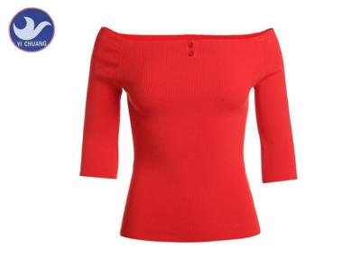 China Boat Neck Off The Shoulder Knitted Jumper , Summer Half Sleeve Sweater For Ladies for sale