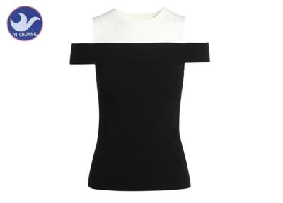 China Crew Neck Black Off The Shoulder Jumper , Women's Sleeveless Sweater Comfortable for sale