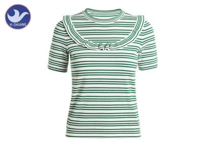 China Ruffle Front Womens Knit Pullover Sweater Stripes Short Sleeves For Summer for sale