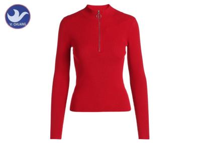 China Quarter Zip Womens Knit Pullover Sweater Soft Stand Collar Ribbed Plain Garment for sale