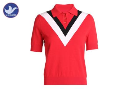 China Red Short Sleeve Turtleneck Sweater , Knitted Polo Neck Jumper Buttons Closure Pullover for sale