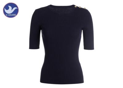 China Shoulder Gold Metal Button Womens Knit Pullover Sweater Summer Ribbed Top for sale