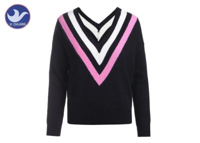 China Hot Preppy Style Womens Knit Pullover Sweater Stripes Double Big V Neck Jumper Top for sale