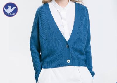 China Acrylic Wool Womens Knit Cardigan Sweaters , Blue Long Sleeve Cardigan Sweater for sale