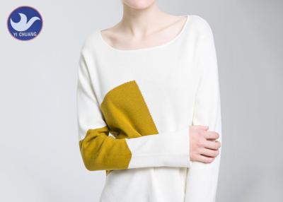 China Contrast Color Womens Knit Pullover Sweater Graph Pattern Knitting Side Slit Top for sale