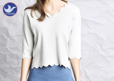 China Wavy Edge Womens Knit Pullover Sweater Half Sleeves Short Body Summer Knitwear for sale