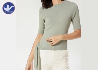 China Half Sleeves Women's Cotton Pullover Sweaters Band Decoration On Welt Top for sale