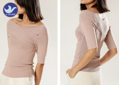 China Cross Neck And Boat Neck Womens Knit Pullover Sweater Half Sleeves Pink for sale