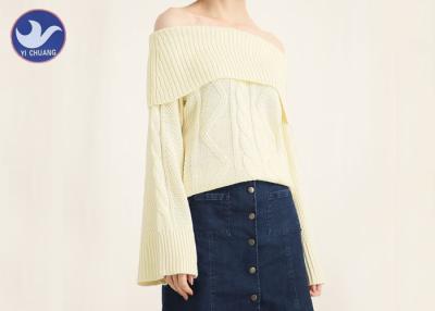China Off Shoulder Big Sleeve Cuff Womens Knit Pullover Sweater / Ladies Cable Knit Jumper for sale