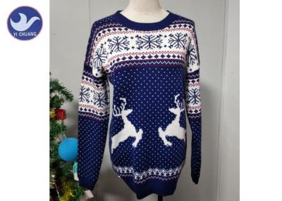 China Cotton Or Acrylic Womens Knit Pullover Sweater With Winter Snow Reindeer Pattern for sale