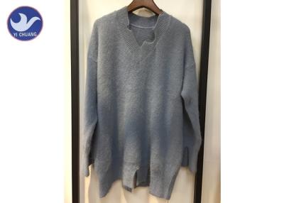 China Fashion Ladies Long Jumpers Slit Neck And Bottom / Autumn Womens Knitwear for sale