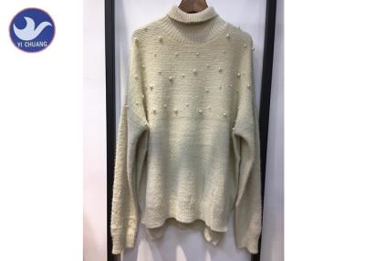 China Turtle Neck Pearl Studs Womens Knit Pullover Sweater Long Sleeves High Collar for sale