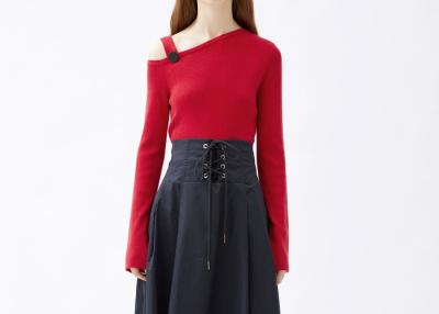 China Chinese Red Single Strap Slop Shouder Womens Knit Pullover Long Sleeves Knitwear for sale