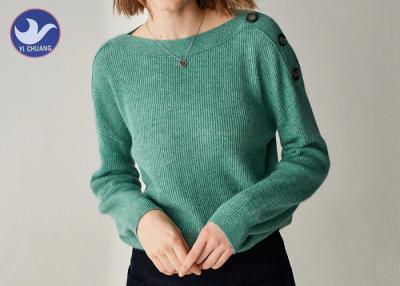 China Buttons On Shoulder Womens Knit Pullover Sweater Boat Neck Pass Social Audit Sweater Factory for sale
