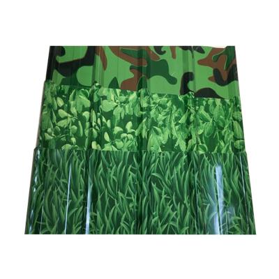 China 600-1500mm Width Grass/Camouflage Pattern Wear-Resistant Colored Galvanized Corrugated Steel Roofing Sheet for Special Construction for sale
