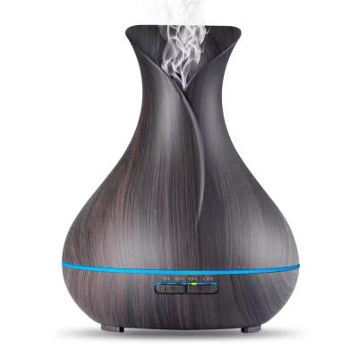 China Classic 400ml Wood Grain Vase Aromatherapy Essential Oil Diffuser with 7 Color LED Lights for sale