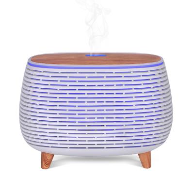 China 400ml Smart Hollow-Carved Aromatherapy Diffuser Cool Mist Humidifier with BT Speaker Wood Grain for sale