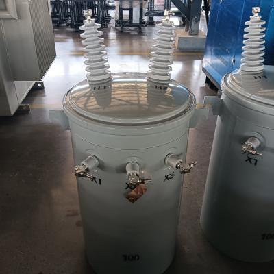 China Single Phase Oil Immersion Pole Mounted Transformer 13.2kV 75kVA Mild Steel Tank for sale
