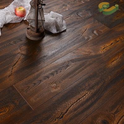 China Three Layer Engineered Wood Flooring 20mm European Oak with Black Embossed Finish for sale