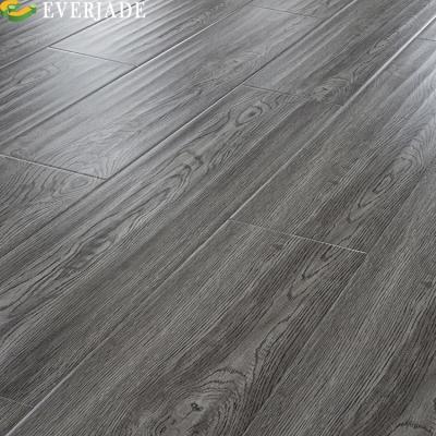 China Eco-Friendly V Groove Laminate Flooring with V Groove Edge Style in Black Grey Wood for sale