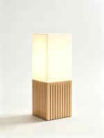 China Warm Glow Square‑Shade Minimalist 3D Lighting Fixtures With Wood‑Slat Look For Indoor Home Illumination for sale