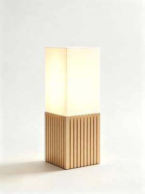 China Warm Glow Square‑Shade Minimalist 3D Lighting Fixtures With Wood‑Slat Look For Indoor Home Illumination for sale