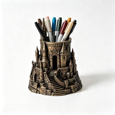 China Stationery Storage 3D Printed Office Supplies Non Toxic Desktop Castle Pen Holder for sale