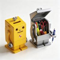 China Mechanical 3D Printed Custom Robot Shaped  Dual Storage  Office Pen Holder for sale