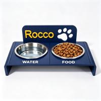 China Navy Customized Name Dog Dining Station, 3D printed Pet Accessories Raised Feeding Stand Marked FOOD & WATER for sale