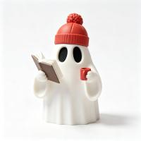 China Matte PLA Made 3D Printed Holiday Decoration, Beanie Wearing Reading Ghost Decor for Library Table Display for sale