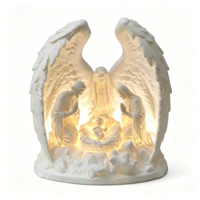 China Angel Wing 3D Printed Holiday Decoration Holy Nativity Scene Christmas Tabletop Ornament for sale