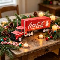 China Classic Santa 3D Printed Holiday Decoration Semi Truck Figurine Candy Storage Ornament for sale