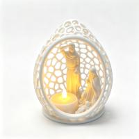 China 3D Printed Holiday Decoration‑Nativity Scene Tealight Holder, Hollow Egg‑Shaped Christmas Candle Holder for sale
