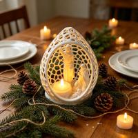 China 3D Printed Holiday Decoration‑Nativity Scene Tealight Holder, Hollow Egg‑Shaped Christmas Candle Holder for sale