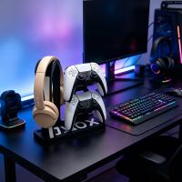 China Headset Hanger Digital 3D Printing Game Symbol Base Desktop Dual Controller Holder for sale